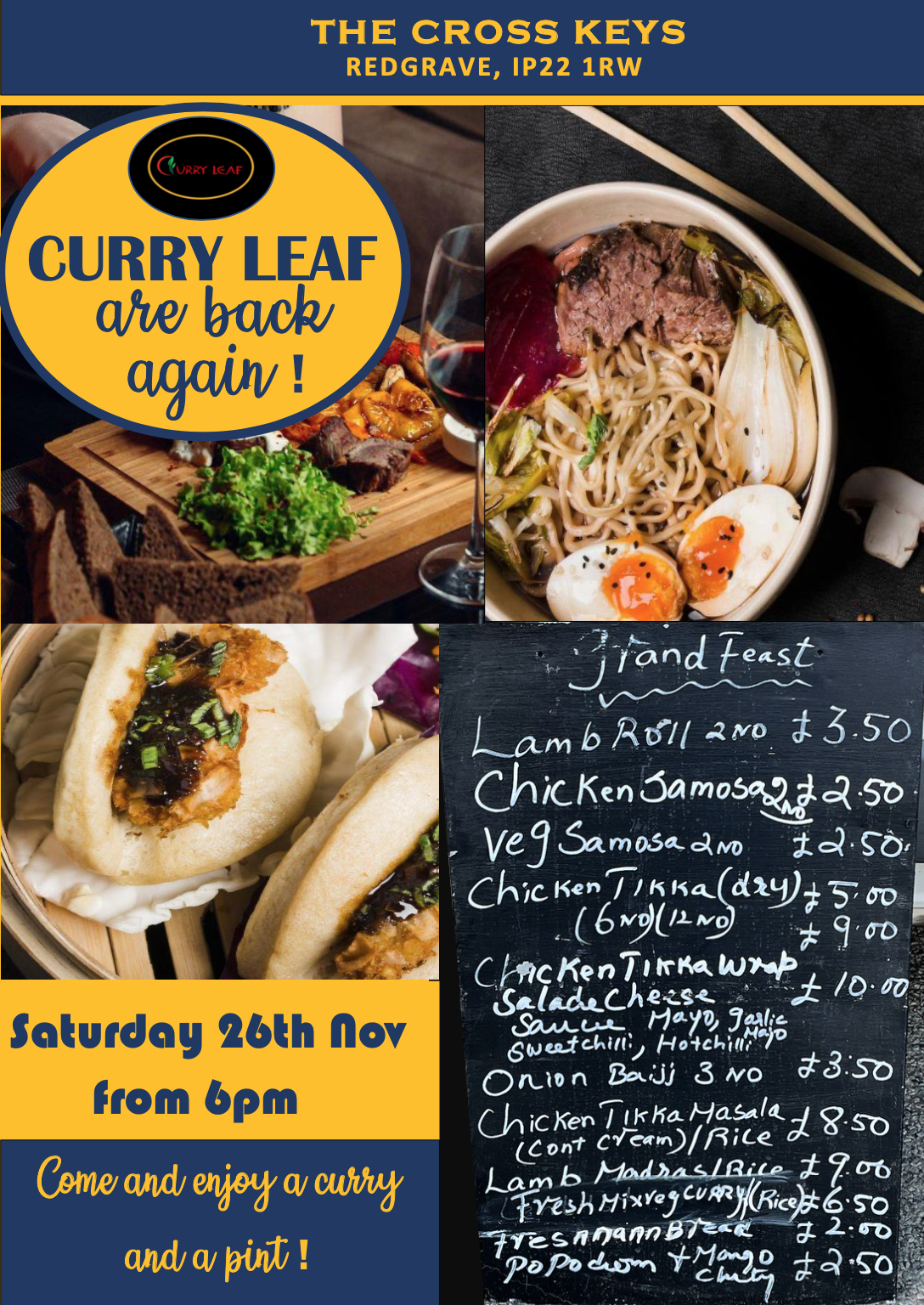 Curry Leaf, Saturday 26th Nov – The Cross Keys Redgrave