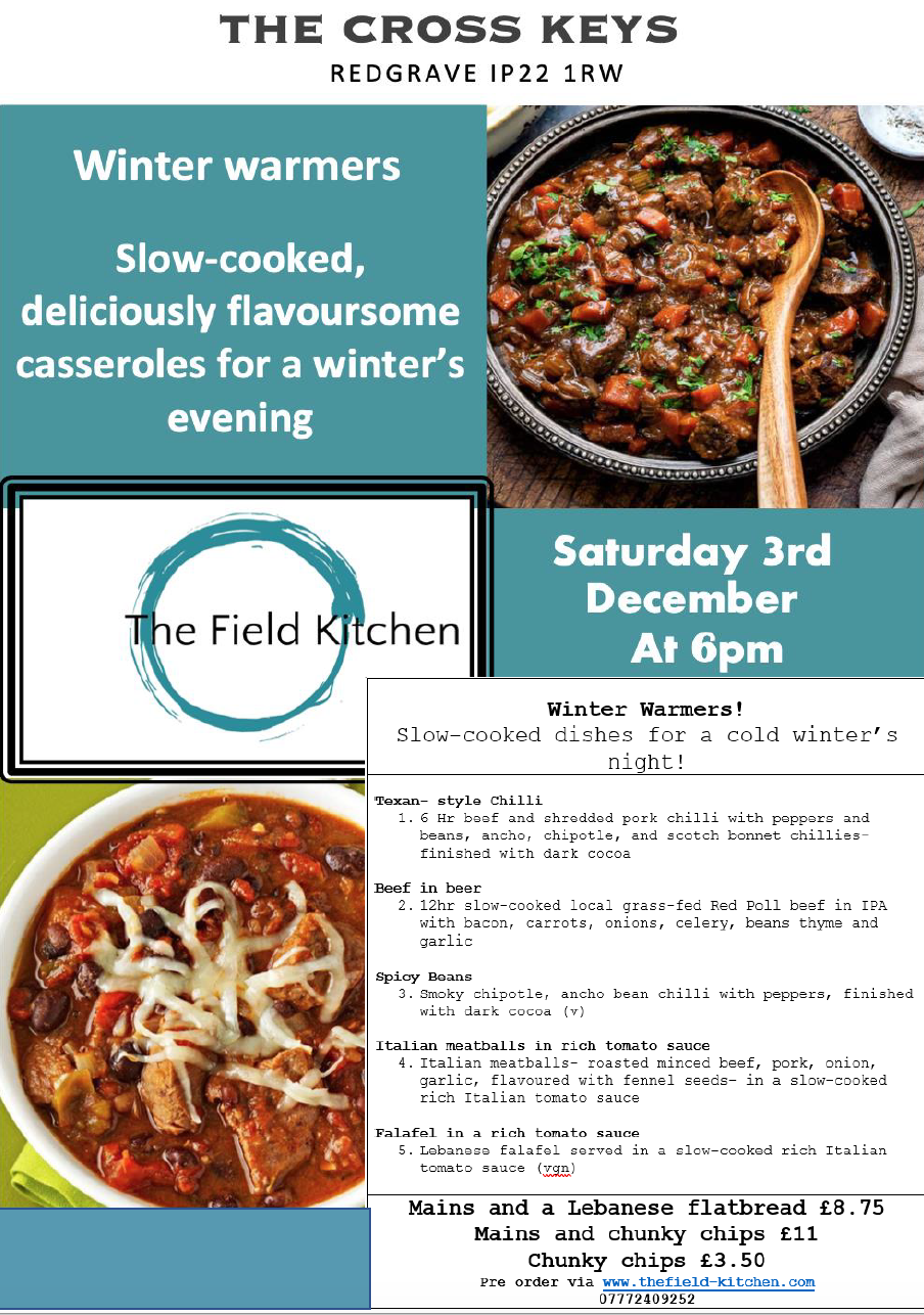 Field Kitchen this Sat 3rd Dec – The Cross Keys Redgrave