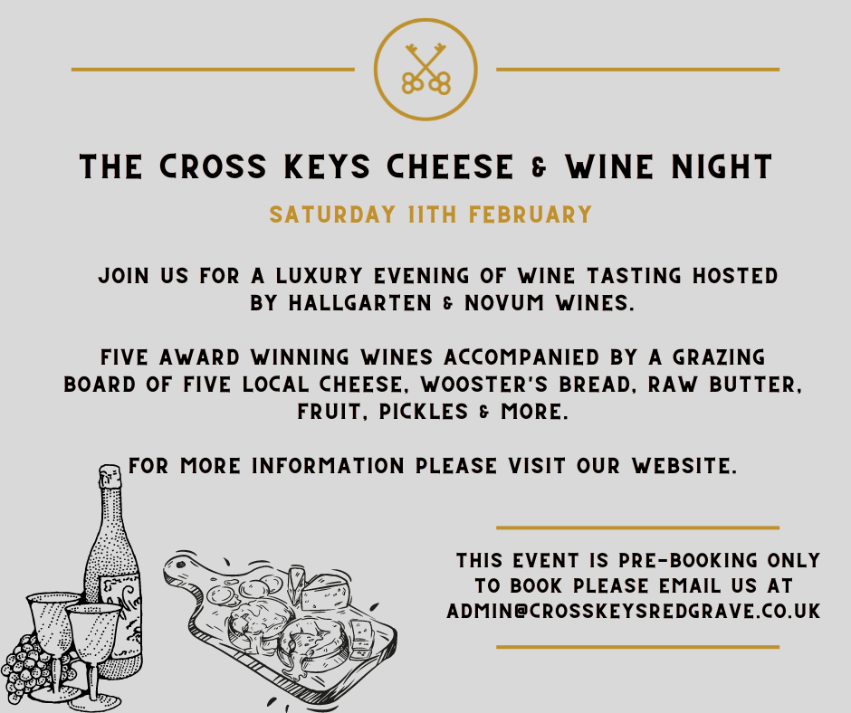 Join us for a Cheese & Wine Party! – The Cross Keys Redgrave