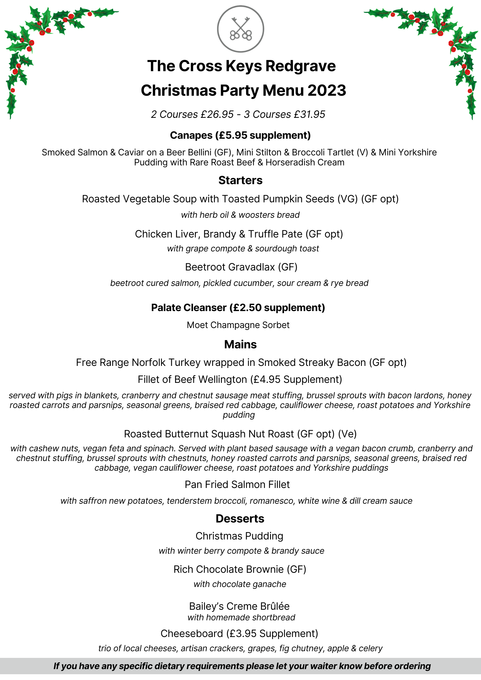 Xmas Party Menu 2023 – The Cross Keys Redgrave